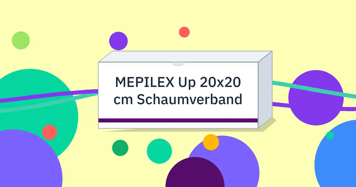Symbolbild: Packung mit der Aufschrift MEPILEX Up 20x20 cm Schaumverband (PZN 20124709) – Verfügbarkeit und Bezug in Apotheken in Frankfurt am Main