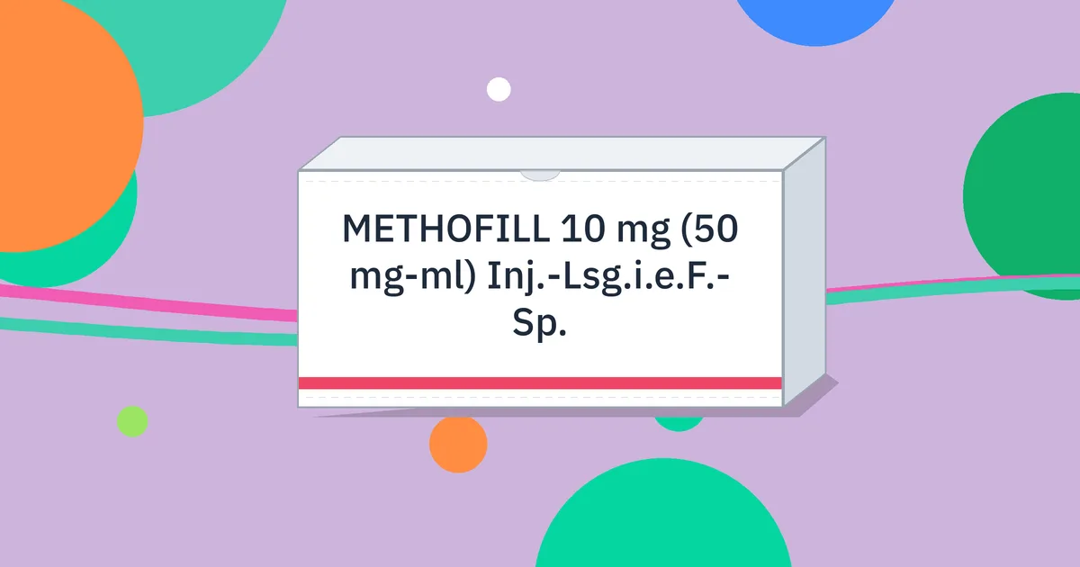 Symbolbild: Packung mit der Aufschrift METHOFILL 10 mg (50 mg-ml) Inj.-Lsg.i.e.F.-Sp. (PZN 11695577) – Verfügbarkeit und Bezug in Apotheken in Frankfurt am Main