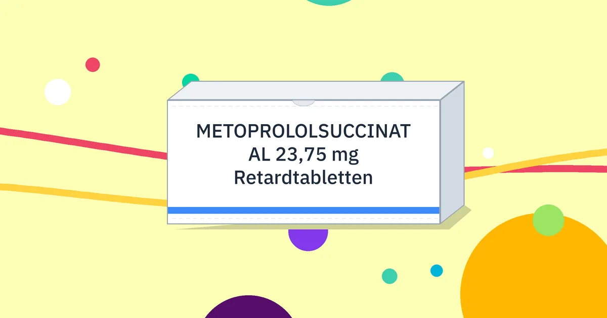 Symbolbild: Packung mit der Aufschrift METOPROLOLSUCCINAT AL 23,75 mg Retardtabletten (PZN 07095096) – Verfügbarkeit und Bezug in Apotheken in Frankfurt am Main
