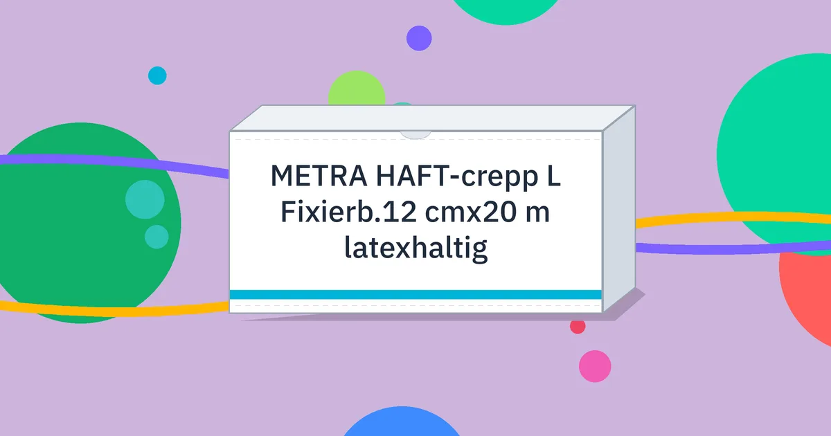 Symbolbild: Packung mit der Aufschrift METRA HAFT-crepp L Fixierb.12 cmx20 m latexhaltig (PZN 16655200) – Verfügbarkeit und Bezug in Apotheken in Frankfurt am Main