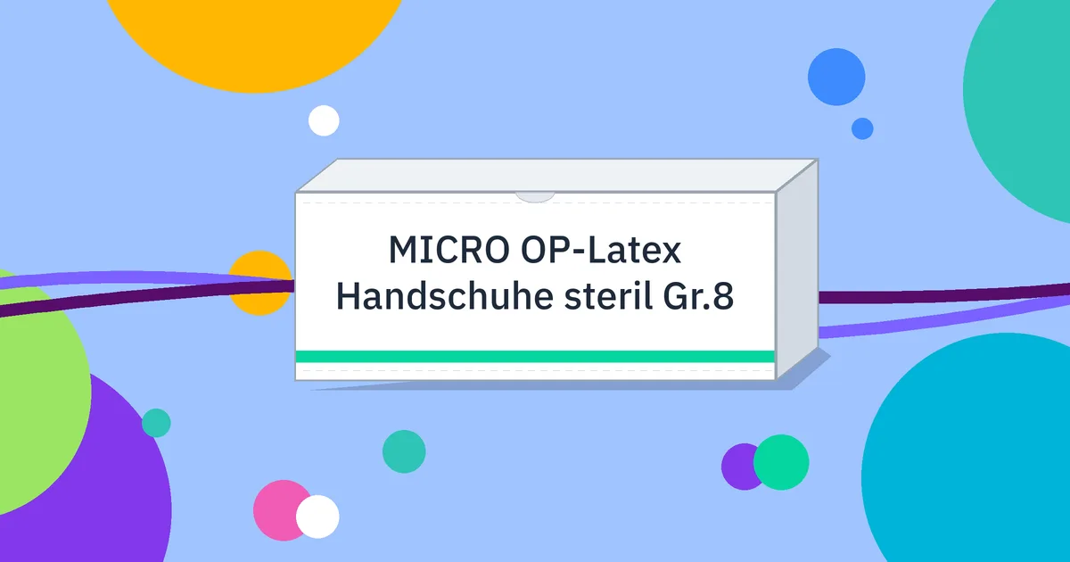 Symbolbild: Packung mit der Aufschrift MICRO OP-Latex Handschuhe steril Gr.8 (PZN 06972655) – Verfügbarkeit und Bezug in Apotheken in Frankfurt am Main
