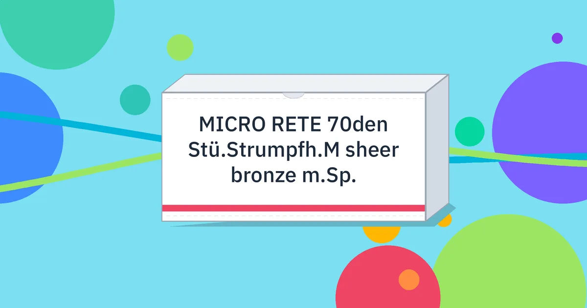 Symbolbild: Packung mit der Aufschrift MICRO RETE 70den Stü.Strumpfh.M sheer bronze m.Sp. (PZN 06450537) – Verfügbarkeit und Bezug in Apotheken in Frankfurt am Main