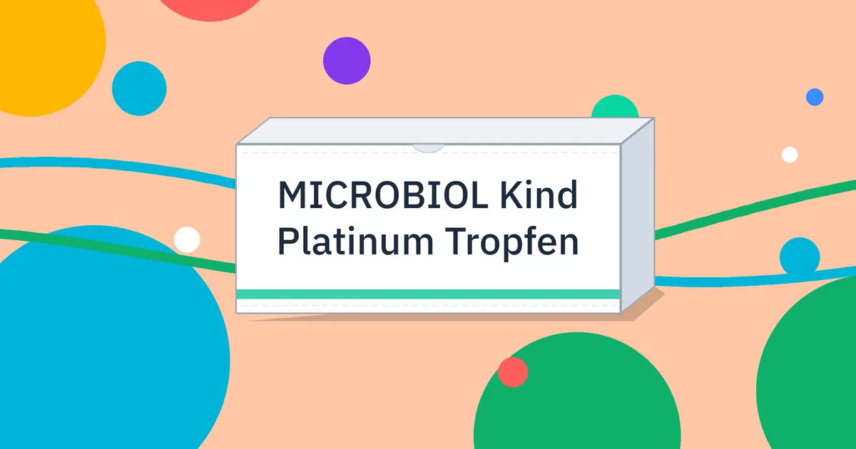 Symbolbild: Packung mit der Aufschrift MICROBIOL Kind Platinum Tropfen (PZN 20227510) – Verfügbarkeit und Bezug in Apotheken in Frankfurt am Main