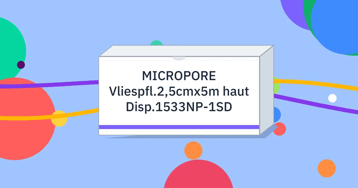 Symbolbild: Packung mit der Aufschrift MICROPORE Vliespfl.2,5cmx5m haut Disp.1533NP-1SD (PZN 12483110) – Verfügbarkeit und Bezug in Apotheken in Frankfurt am Main