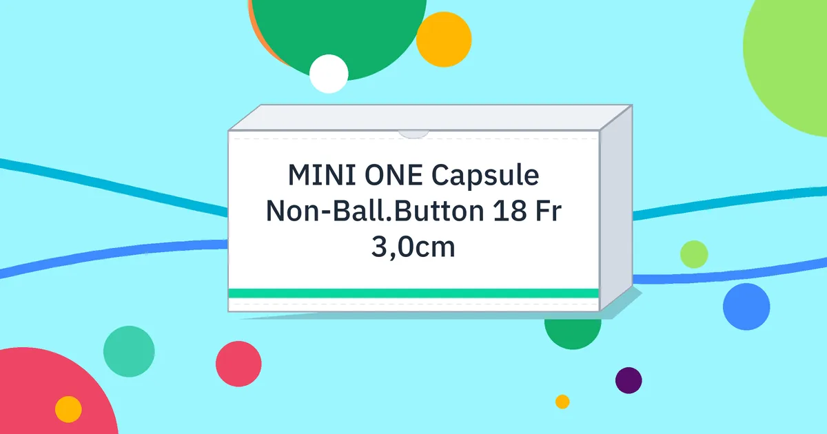 Symbolbild: Packung mit der Aufschrift MINI ONE Capsule Non-Ball.Button 18 Fr 3,0cm (PZN 14343815) – Verfügbarkeit und Bezug in Apotheken in Frankfurt am Main