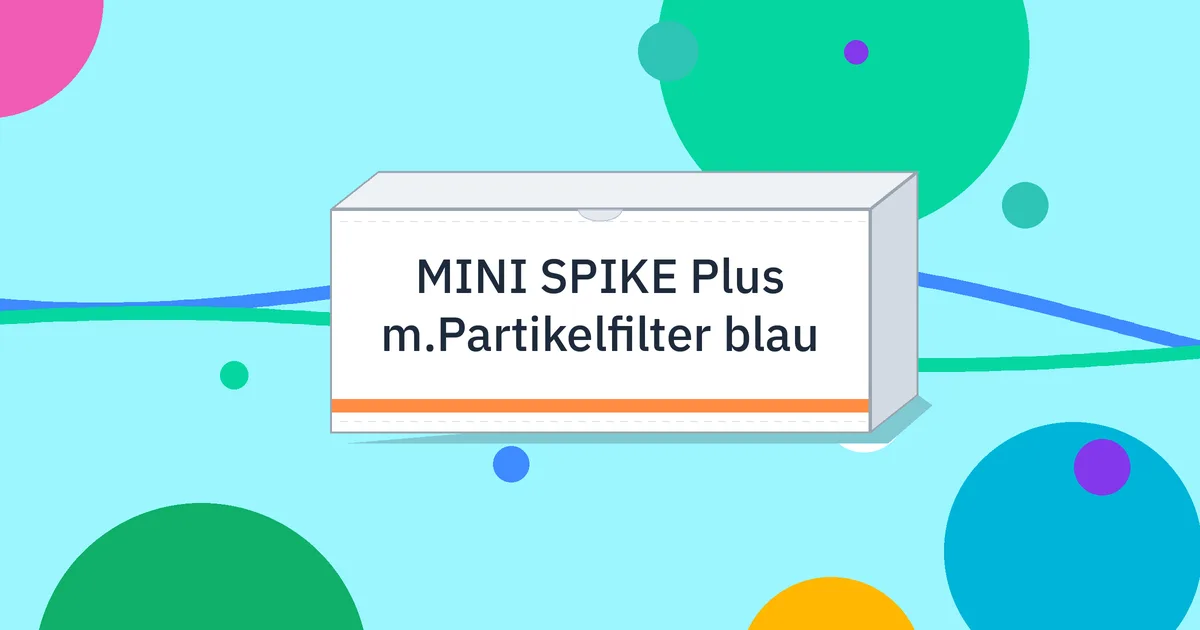 Symbolbild: Packung mit der Aufschrift MINI SPIKE Plus m.Partikelfilter blau (PZN 16838780) – Verfügbarkeit und Bezug in Apotheken in Frankfurt am Main