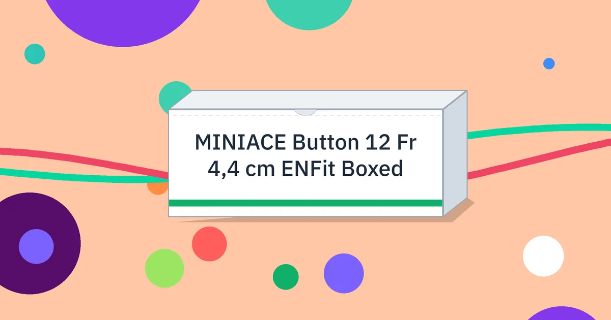 Symbolbild: Packung mit der Aufschrift MINIACE Button 12 Fr 4,4 cm ENFit Boxed (PZN 16953653) – Verfügbarkeit und Bezug in Apotheken in Frankfurt am Main