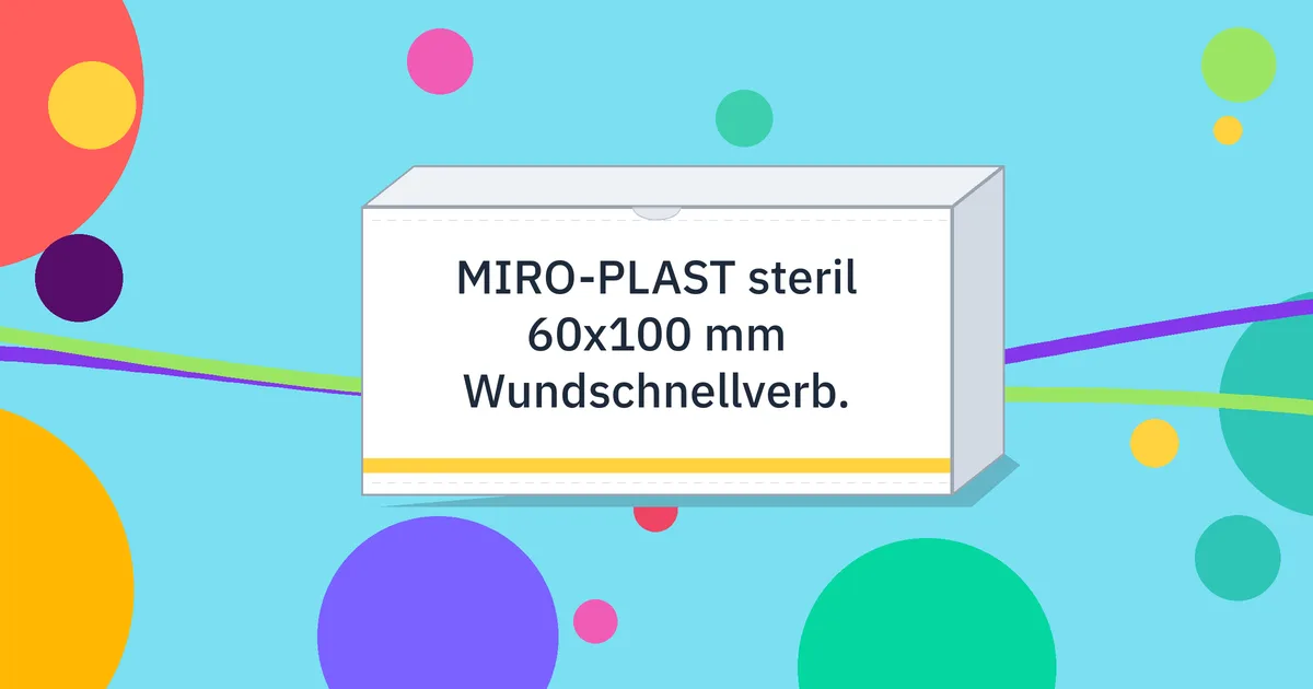 Symbolbild: Packung mit der Aufschrift MIRO-PLAST steril 60x100 mm Wundschnellverb. (PZN 12900789) – Verfügbarkeit und Bezug in Apotheken in Frankfurt am Main