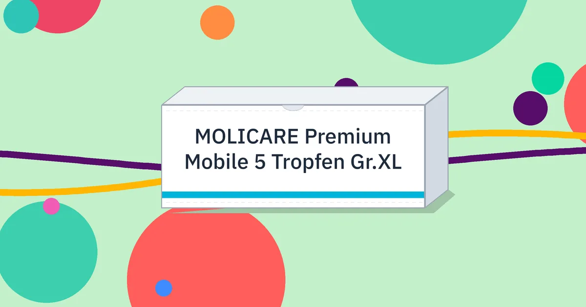 Symbolbild: Packung mit der Aufschrift MOLICARE Premium Mobile 5 Tropfen Gr.XL (PZN 14442807) – Verfügbarkeit und Bezug in Apotheken in Frankfurt am Main