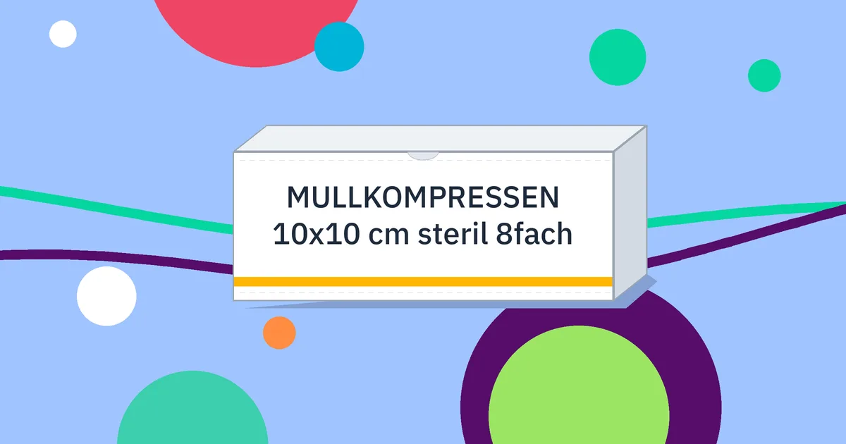 Symbolbild: Packung mit der Aufschrift MULLKOMPRESSEN 10x10 cm steril 8fach (PZN 10822720) – Verfügbarkeit und Bezug in Apotheken in Frankfurt am Main