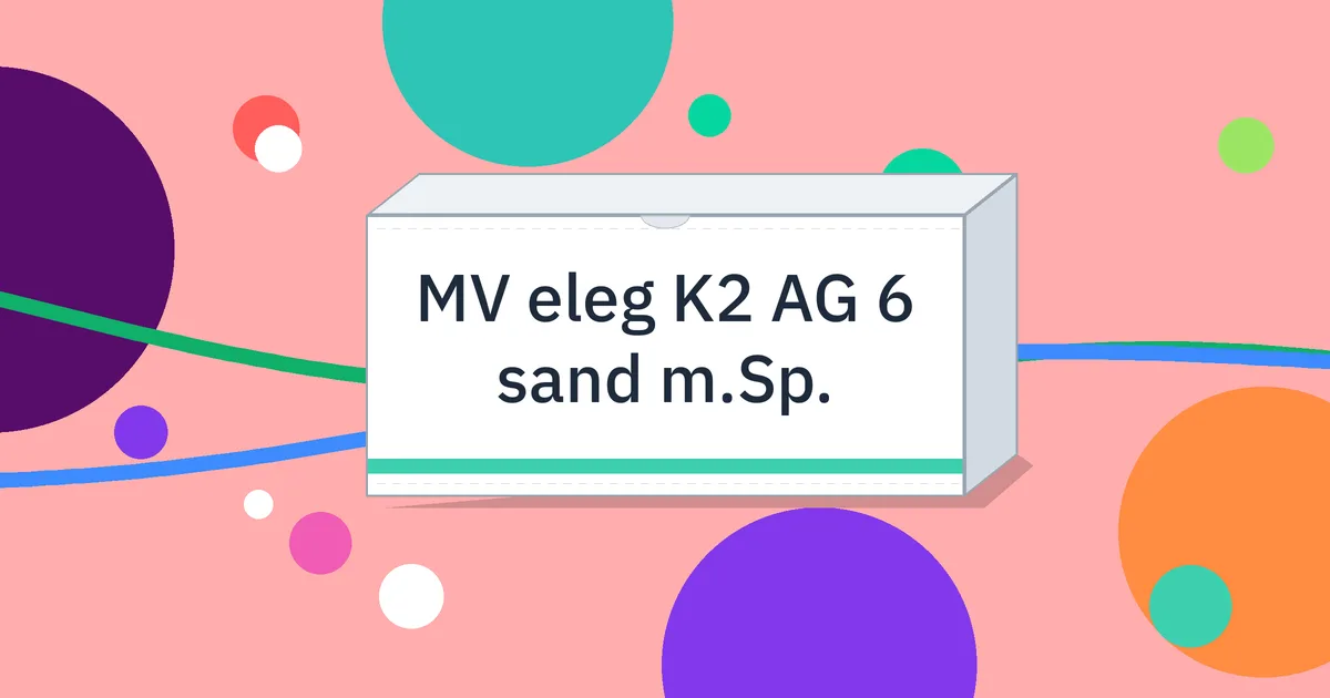 Symbolbild: Packung mit der Aufschrift MV eleg K2 AG 6 sand m.Sp. (PZN 18928398) – Verfügbarkeit und Bezug in Apotheken in Frankfurt am Main