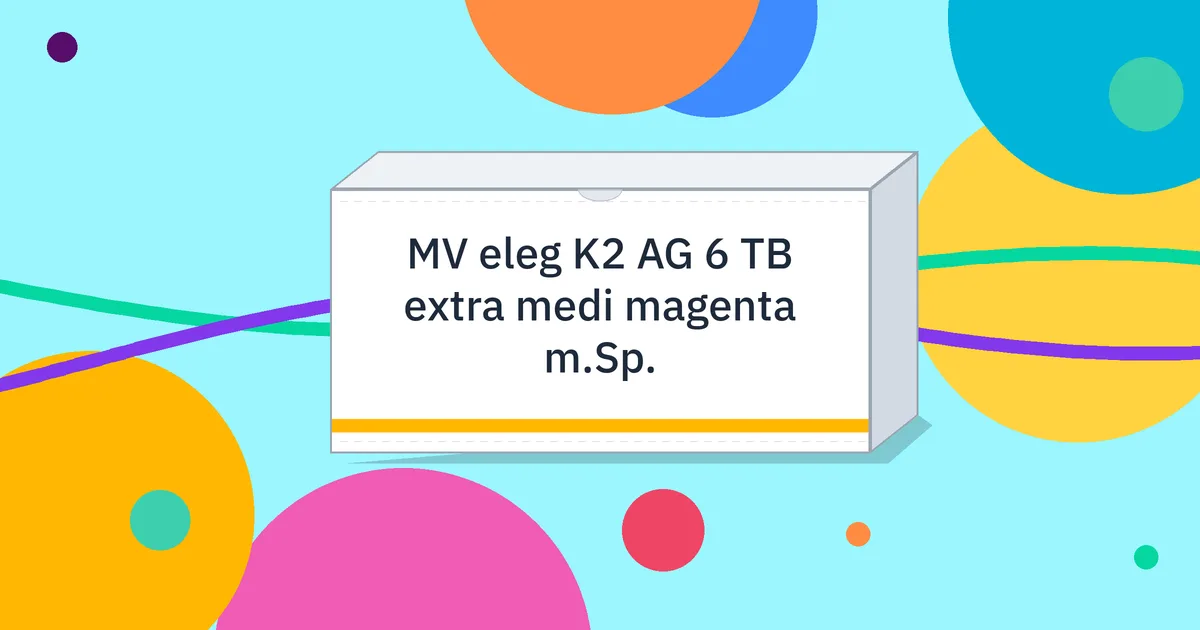 Symbolbild: Packung mit der Aufschrift MV eleg K2 AG 6 TB extra medi magenta m.Sp. (PZN 14640418) – Verfügbarkeit und Bezug in Apotheken in Frankfurt am Main