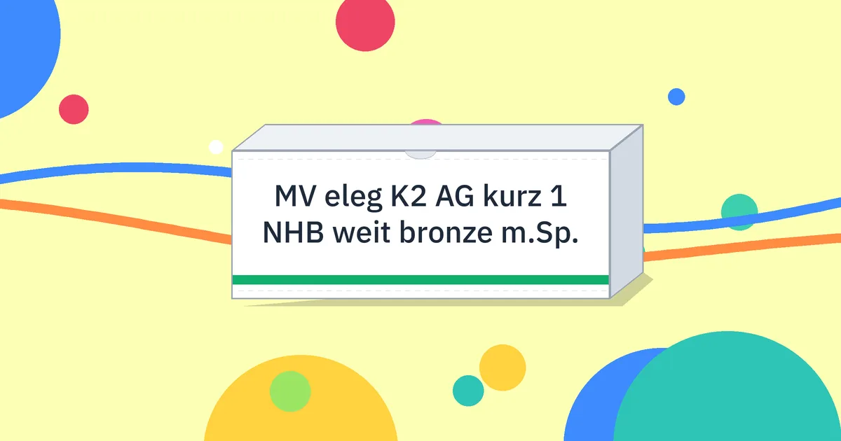 Symbolbild: Packung mit der Aufschrift MV eleg K2 AG kurz 1 NHB weit bronze m.Sp. (PZN 15714805) – Verfügbarkeit und Bezug in Apotheken in Frankfurt am Main