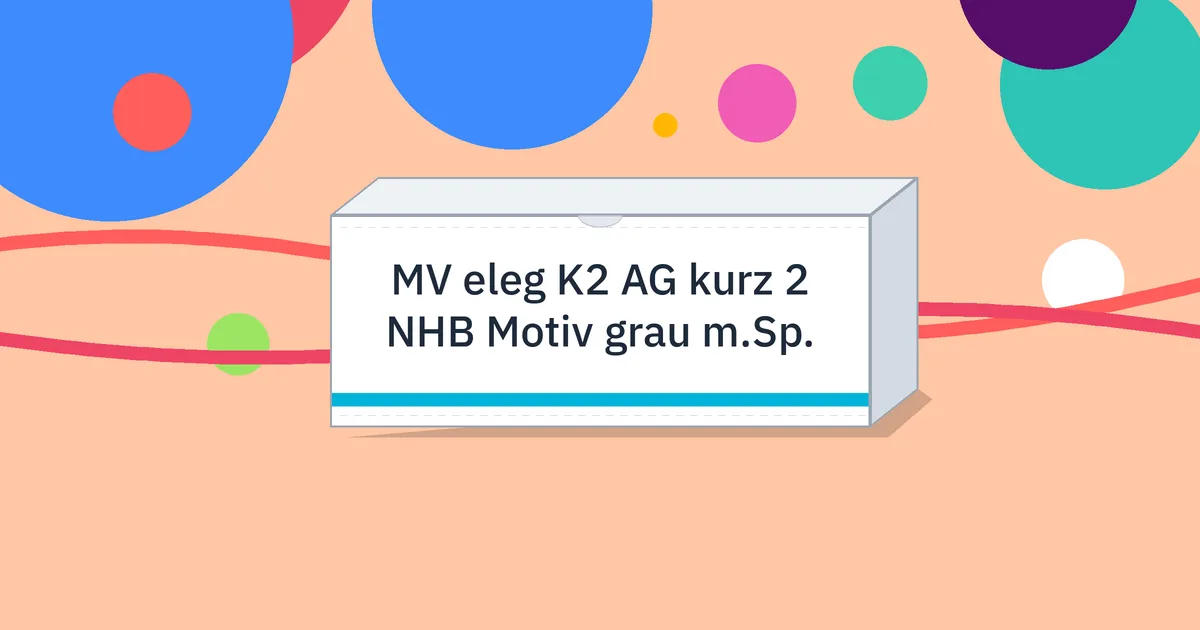 Symbolbild: Packung mit der Aufschrift MV eleg K2 AG kurz 2 NHB Motiv grau m.Sp. (PZN 18926459) – Verfügbarkeit und Bezug in Apotheken in Frankfurt am Main