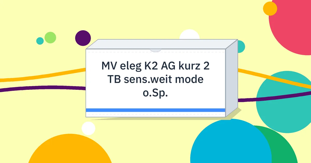 Symbolbild: Packung mit der Aufschrift MV eleg K2 AG kurz 2 TB sens.weit mode o.Sp. (PZN 09863346) – Verfügbarkeit und Bezug in Apotheken in Frankfurt am Main