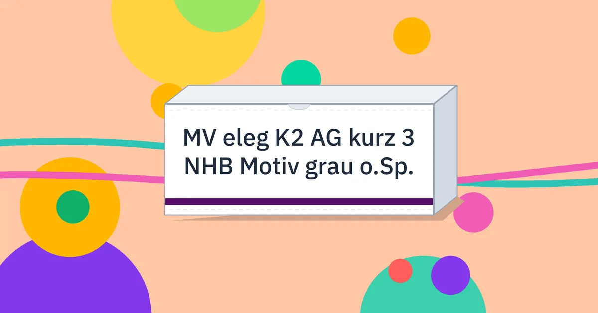 Symbolbild: Packung mit der Aufschrift MV eleg K2 AG kurz 3 NHB Motiv grau o.Sp. (PZN 18926382) – Verfügbarkeit und Bezug in Apotheken in Frankfurt am Main
