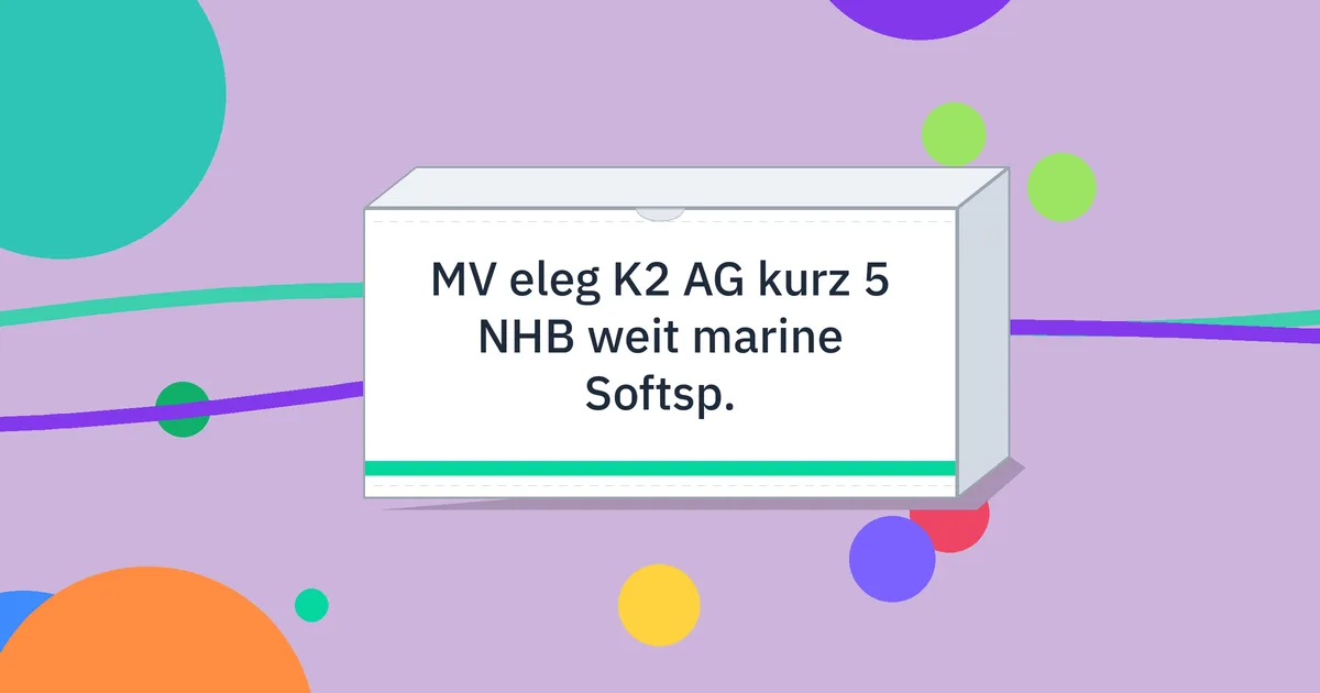 Symbolbild: Packung mit der Aufschrift MV eleg K2 AG kurz 5 NHB weit marine Softsp. (PZN 15715549) – Verfügbarkeit und Bezug in Apotheken in Frankfurt am Main
