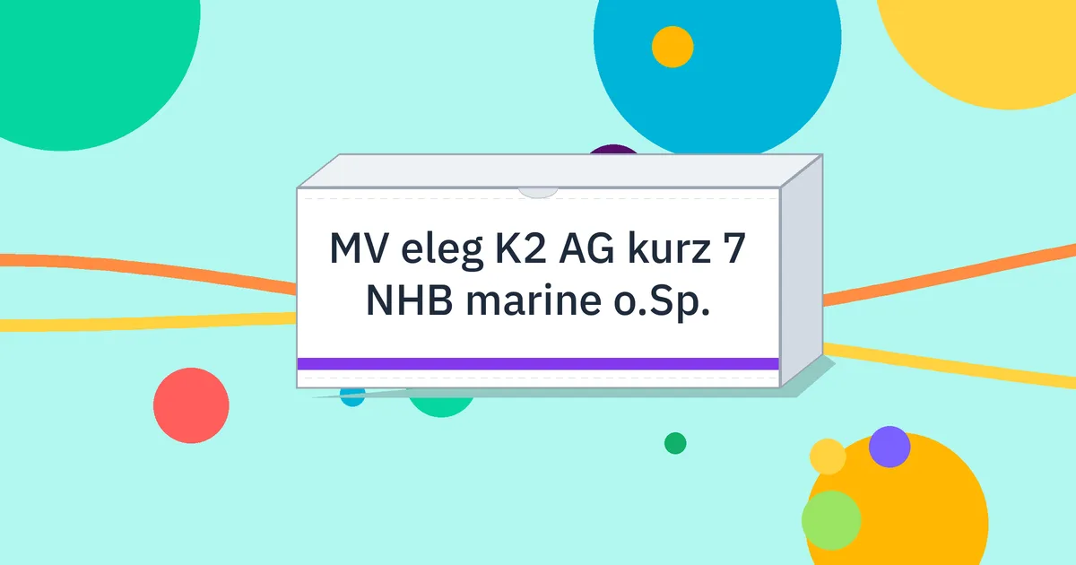 Symbolbild: Packung mit der Aufschrift MV eleg K2 AG kurz 7 NHB marine o.Sp. (PZN 15717063) – Verfügbarkeit und Bezug in Apotheken in Frankfurt am Main