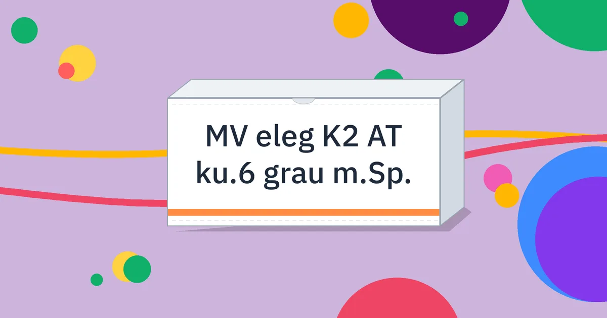 Symbolbild: Packung mit der Aufschrift MV eleg K2 AT ku.6 grau m.Sp. (PZN 18923099) – Verfügbarkeit und Bezug in Apotheken in Frankfurt am Main