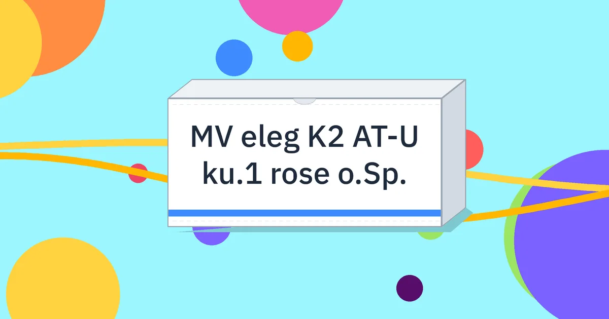 Symbolbild: Packung mit der Aufschrift MV eleg K2 AT-U ku.1 rose o.Sp. (PZN 15292267) – Verfügbarkeit und Bezug in Apotheken in Frankfurt am Main