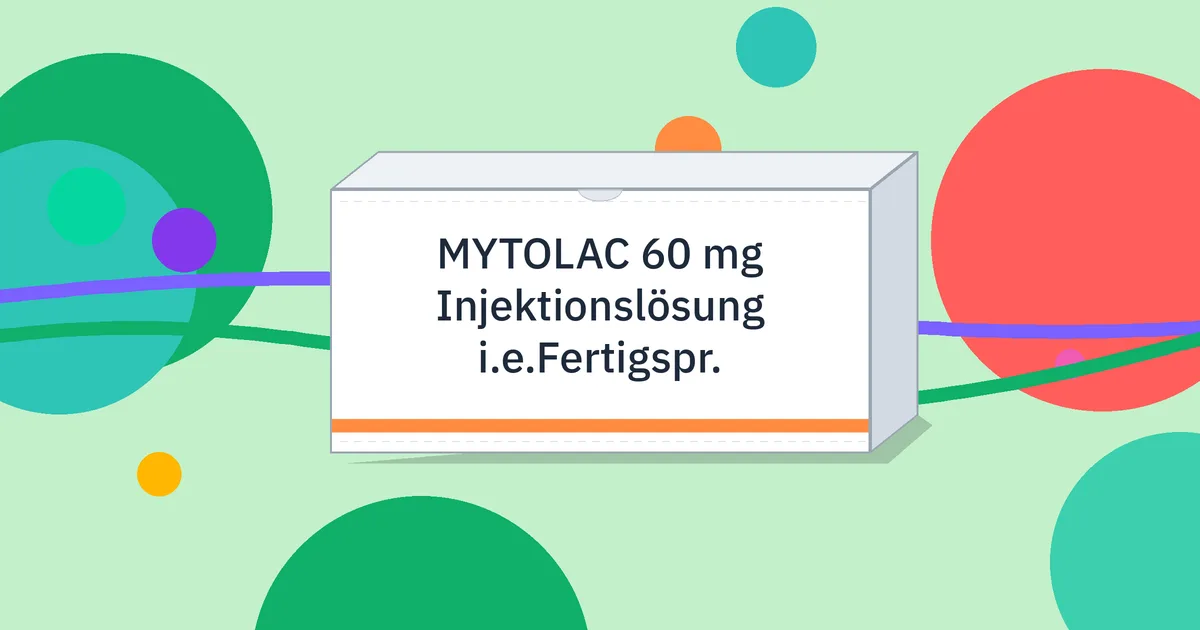 Symbolbild: Packung mit der Aufschrift MYTOLAC 60 mg Injektionslösung i.e.Fertigspr. (PZN 17209046) – Verfügbarkeit und Bezug in Apotheken in Frankfurt am Main