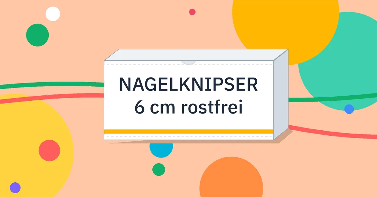 Symbolbild: Packung mit der Aufschrift NAGELKNIPSER 6 cm rostfrei (PZN 18390007) – Verfügbarkeit und Bezug in Apotheken in Frankfurt am Main
