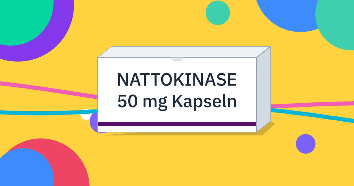 Symbolbild: Packung mit der Aufschrift NATTOKINASE 50 mg Kapseln (PZN 16195715) – Verfügbarkeit und Bezug in Apotheken in Frankfurt am Main
