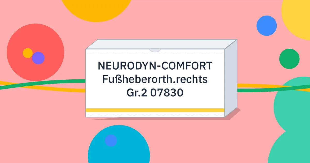Symbolbild: Packung mit der Aufschrift NEURODYN-COMFORT Fußheberorth.rechts Gr.2 07830 (PZN 09389991) – Verfügbarkeit und Bezug in Apotheken in Frankfurt am Main