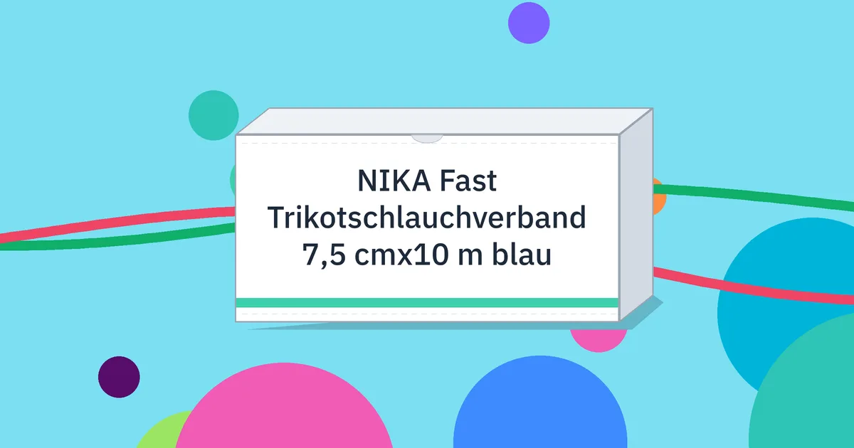 Symbolbild: Packung mit der Aufschrift NIKA Fast Trikotschlauchverband 7,5 cmx10 m blau (PZN 18171788) – Verfügbarkeit und Bezug in Apotheken in Frankfurt am Main