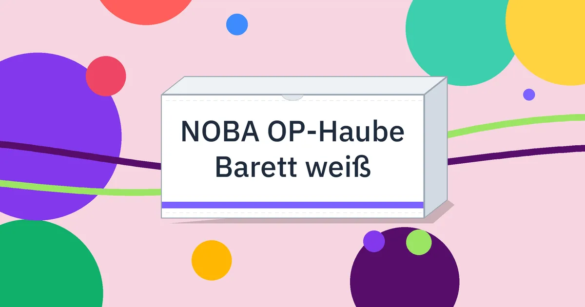 Symbolbild: Packung mit der Aufschrift NOBA OP-Haube Barett weiß (PZN 00055308) – Verfügbarkeit und Bezug in Apotheken in Frankfurt am Main