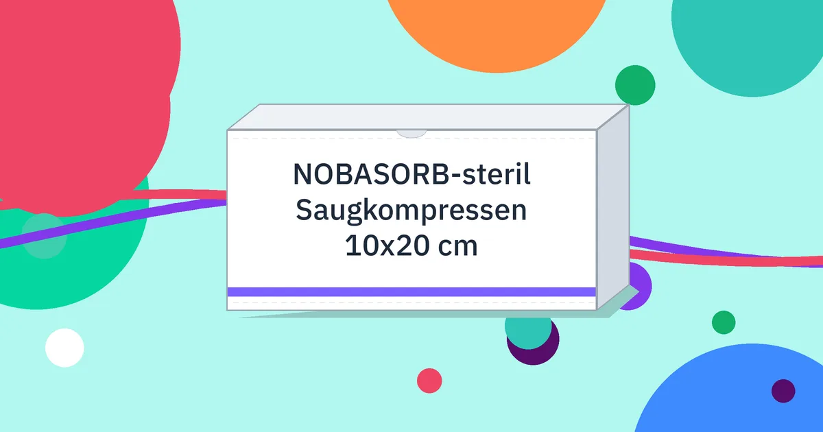 Symbolbild: Packung mit der Aufschrift NOBASORB-steril Saugkompressen 10x20 cm (PZN 11606013) – Verfügbarkeit und Bezug in Apotheken in Frankfurt am Main