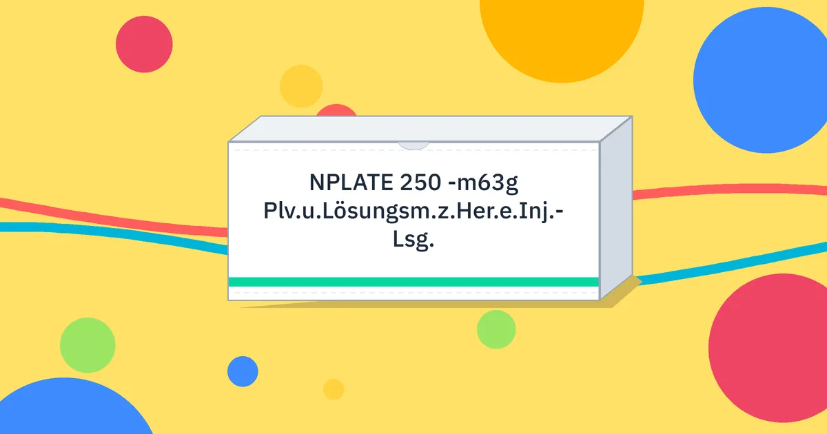 Symbolbild: Packung mit der Aufschrift NPLATE 250 -m63g Plv.u.Lösungsm.z.Her.e.Inj.-Lsg. (PZN 19344630) – Verfügbarkeit und Bezug in Apotheken in Frankfurt am Main