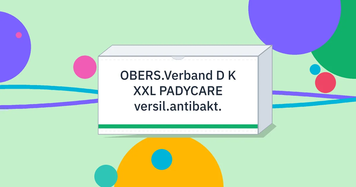 Symbolbild: Packung mit der Aufschrift OBERS.Verband D K XXL PADYCARE versil.antibakt. (PZN 10938894) – Verfügbarkeit und Bezug in Apotheken in Frankfurt am Main
