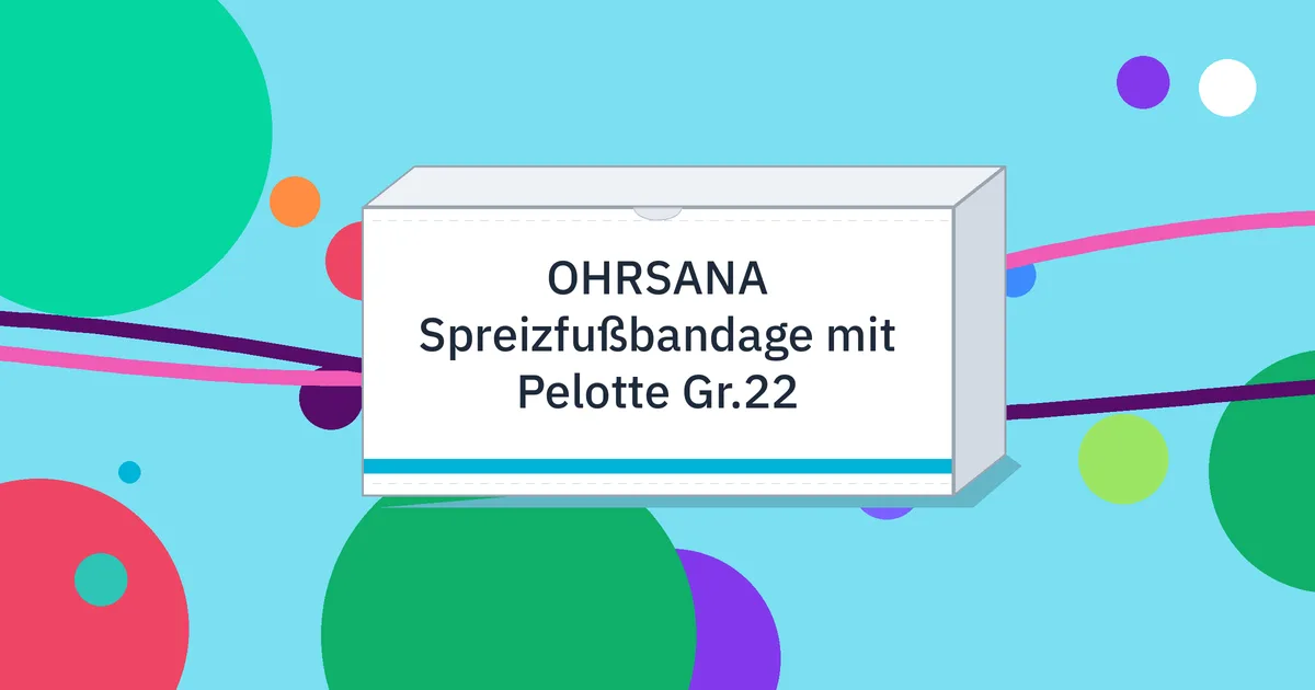 Symbolbild: Packung mit der Aufschrift OHRSANA Spreizfußbandage mit Pelotte Gr.22 (PZN 02670242) – Verfügbarkeit und Bezug in Apotheken in Frankfurt am Main