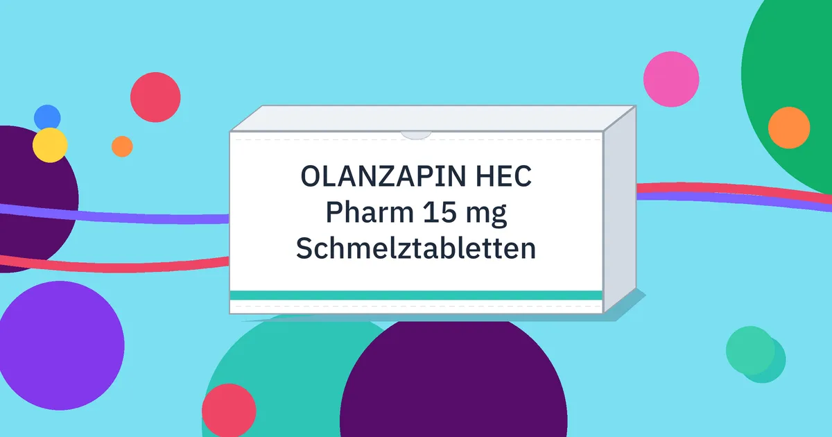 Symbolbild: Packung mit der Aufschrift OLANZAPIN HEC Pharm 15 mg Schmelztabletten (PZN 11882865) – Verfügbarkeit und Bezug in Apotheken in Frankfurt am Main
