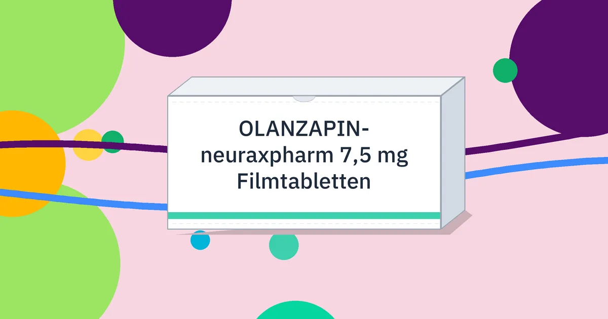 Symbolbild: Packung mit der Aufschrift OLANZAPIN-neuraxpharm 7,5 mg Filmtabletten (PZN 14447986) – Verfügbarkeit und Bezug in Apotheken in Frankfurt am Main