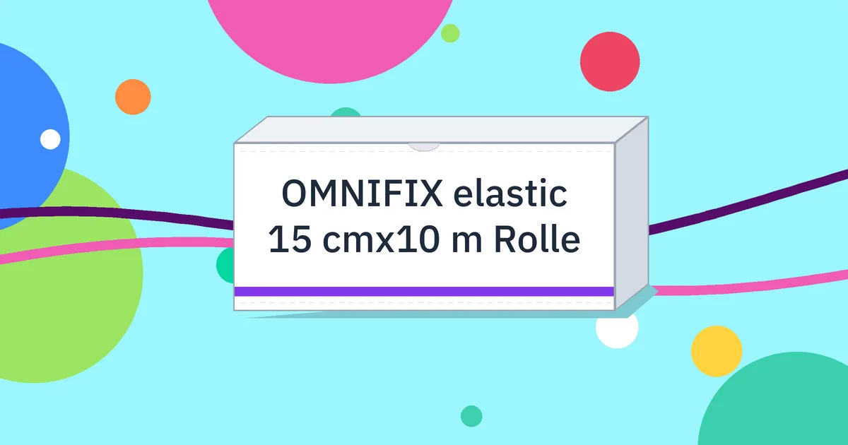 Symbolbild: Packung mit der Aufschrift OMNIFIX elastic 15 cmx10 m Rolle (PZN 00255616) – Verfügbarkeit und Bezug in Apotheken in Frankfurt am Main