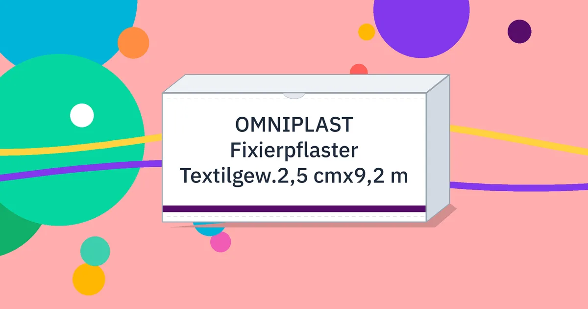 Symbolbild: Packung mit der Aufschrift OMNIPLAST Fixierpflaster Textilgew.2,5 cmx9,2 m (PZN 14443215) – Verfügbarkeit und Bezug in Apotheken in Frankfurt am Main