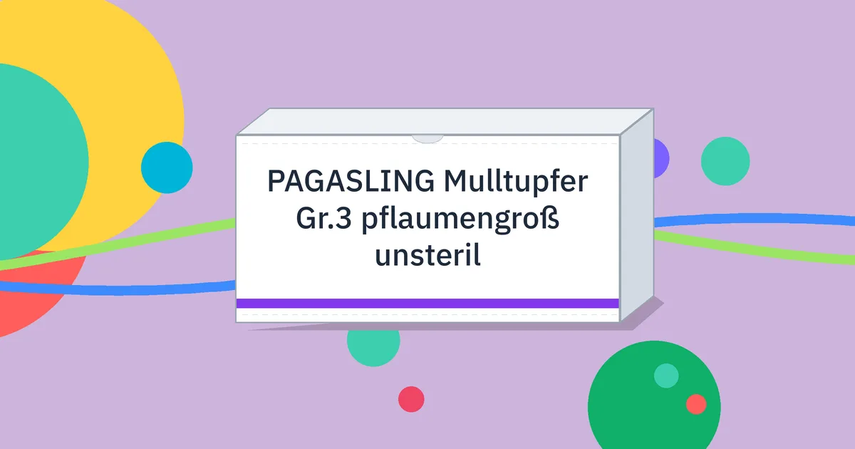 Symbolbild: Packung mit der Aufschrift PAGASLING Mulltupfer Gr.3 pflaumengroß unsteril (PZN 13653152) – Verfügbarkeit und Bezug in Apotheken in Frankfurt am Main