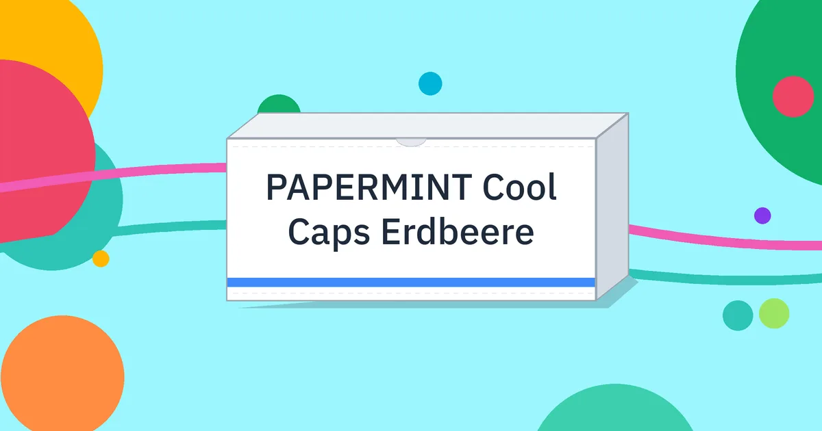 Symbolbild: Packung mit der Aufschrift PAPERMINT Cool Caps Erdbeere (PZN 19828405) – Verfügbarkeit und Bezug in Apotheken in Frankfurt am Main