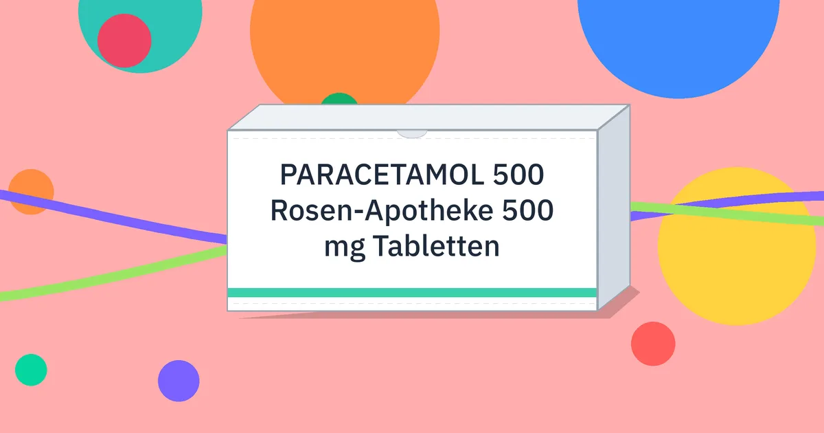 Symbolbild: Packung mit der Aufschrift PARACETAMOL 500 Rosen-Apotheke 500 mg Tabletten (PZN 19906826) – Verfügbarkeit und Bezug in Apotheken in Frankfurt am Main