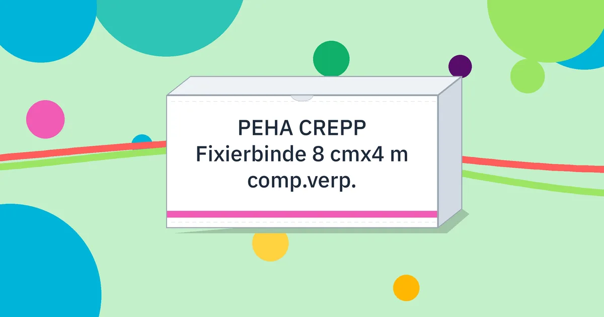 Symbolbild: Packung mit der Aufschrift PEHA CREPP Fixierbinde 8 cmx4 m comp.verp. (PZN 13745612) – Verfügbarkeit und Bezug in Apotheken in Frankfurt am Main