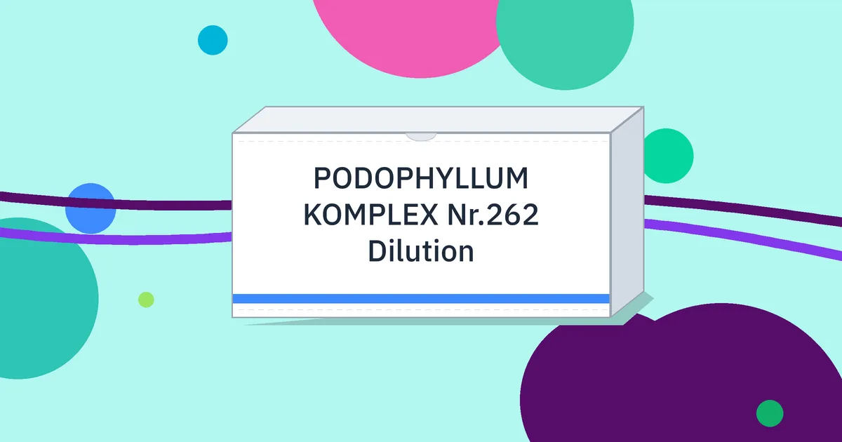 Symbolbild: Packung mit der Aufschrift PODOPHYLLUM KOMPLEX Nr.262 Dilution (PZN 04484940) – Verfügbarkeit und Bezug in Apotheken in Frankfurt am Main