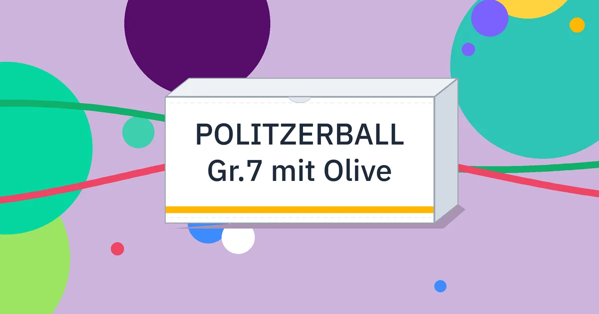 Symbolbild: Packung mit der Aufschrift POLITZERBALL Gr.7 mit Olive (PZN 03312071) – Verfügbarkeit und Bezug in Apotheken in Frankfurt am Main