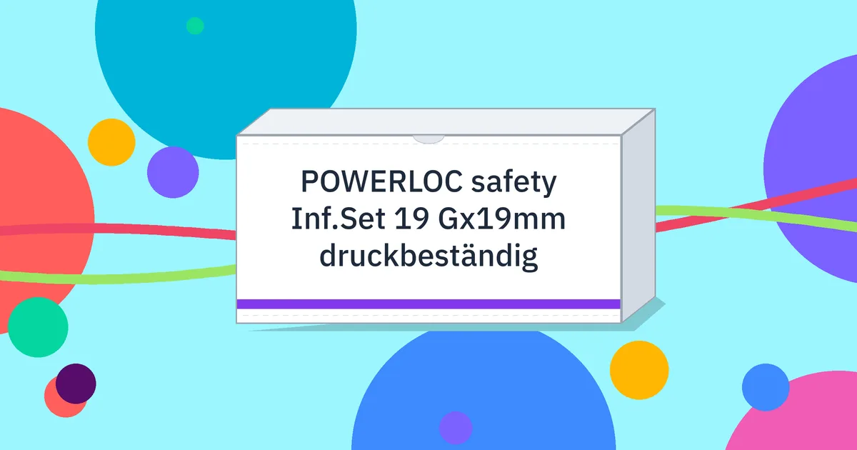Symbolbild: Packung mit der Aufschrift POWERLOC safety Inf.Set 19 Gx19mm druckbeständig (PZN 18816653) – Verfügbarkeit und Bezug in Apotheken in Frankfurt am Main