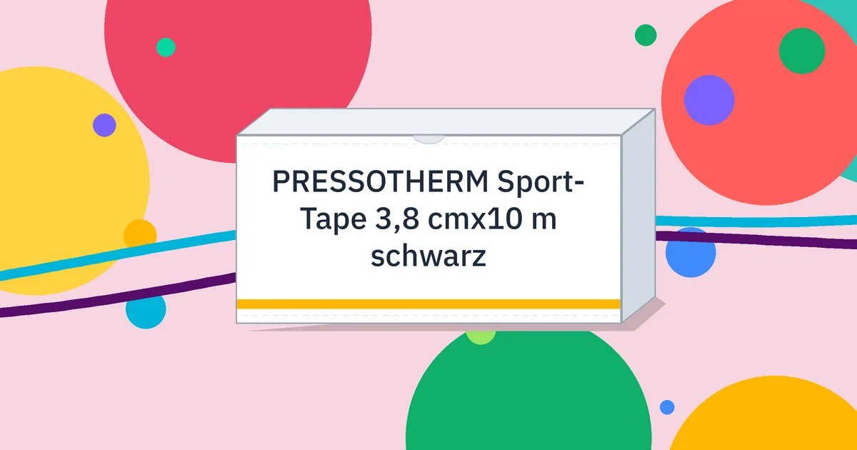 Symbolbild: Packung mit der Aufschrift PRESSOTHERM Sport-Tape 3,8 cmx10 m schwarz (PZN 09917757) – Verfügbarkeit und Bezug in Apotheken in Frankfurt am Main