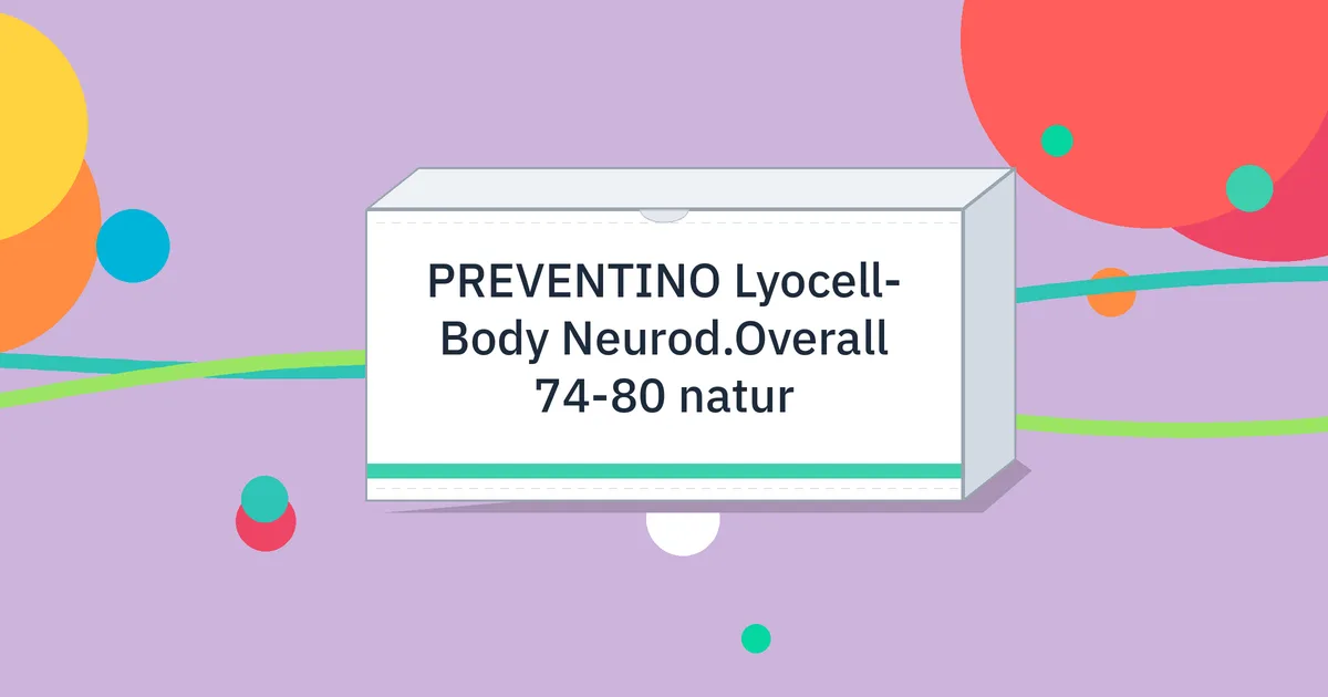 Symbolbild: Packung mit der Aufschrift PREVENTINO Lyocell-Body Neurod.Overall 74-80 natur (PZN 16895186) – Verfügbarkeit und Bezug in Apotheken in Frankfurt am Main