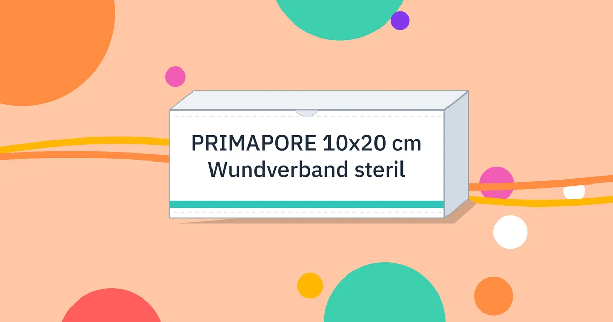 Symbolbild: Packung mit der Aufschrift PRIMAPORE 10x20 cm Wundverband steril (PZN 03305711) – Verfügbarkeit und Bezug in Apotheken in Frankfurt am Main