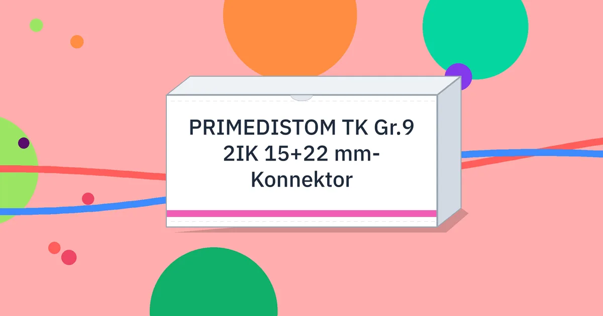 Symbolbild: Packung mit der Aufschrift PRIMEDISTOM TK Gr.9 2IK 15+22 mm-Konnektor (PZN 10266265) – Verfügbarkeit und Bezug in Apotheken in Frankfurt am Main