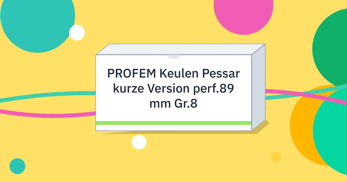 Symbolbild: Packung mit der Aufschrift PROFEM Keulen Pessar kurze Version perf.89 mm Gr.8 (PZN 11671878) – Verfügbarkeit und Bezug in Apotheken in Frankfurt am Main